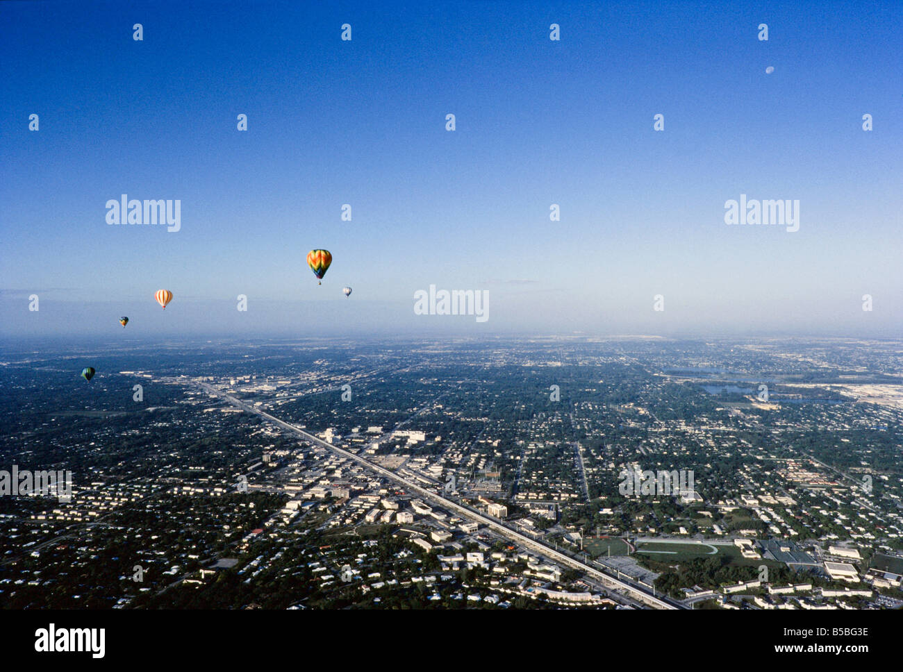 Hot air balloons in Flight, blue skies, Miami Stock Photo - Alamy