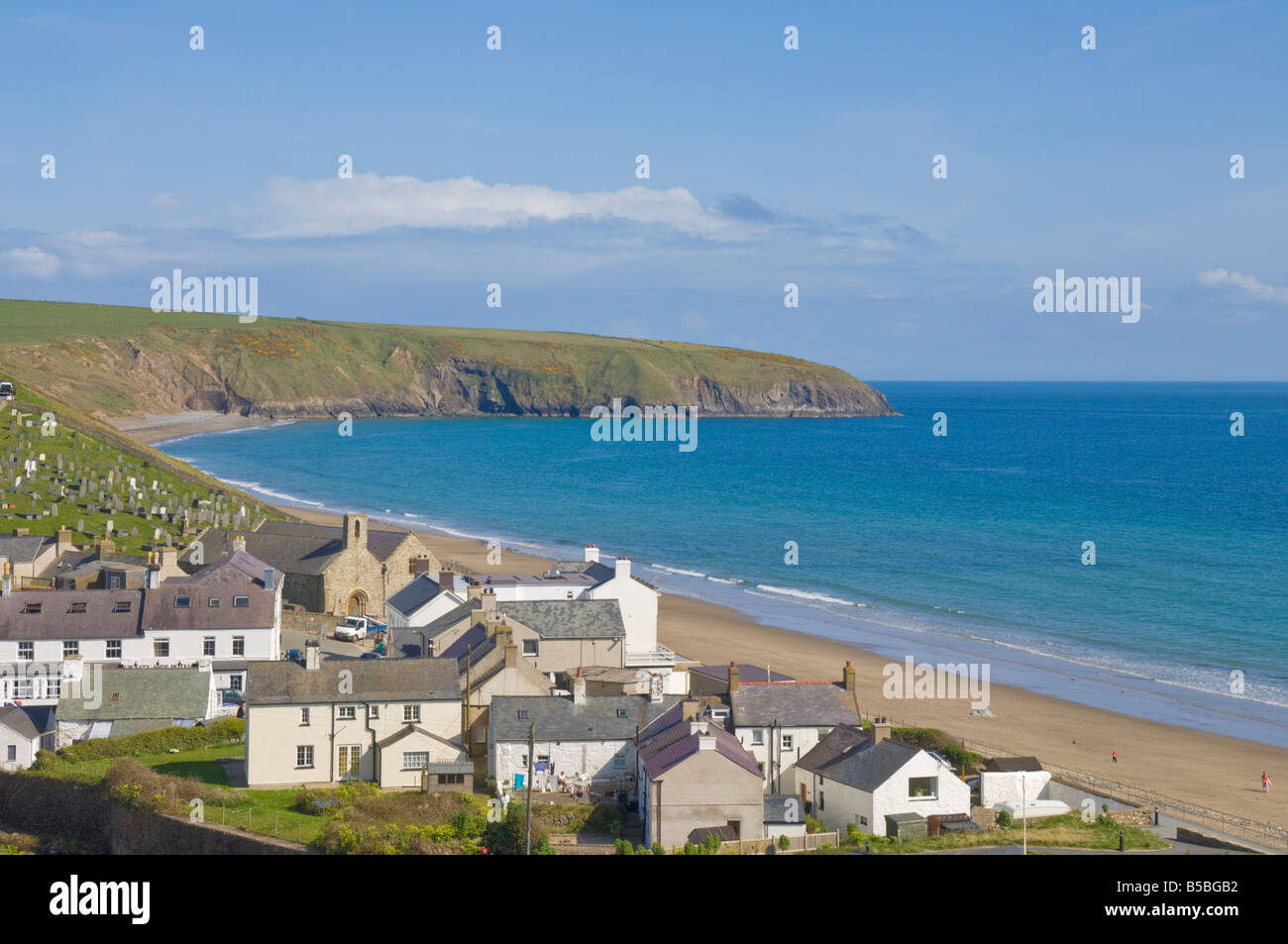 Village of Aberdaron with St. Hywyn's church and graveyard, Aberdaron ...