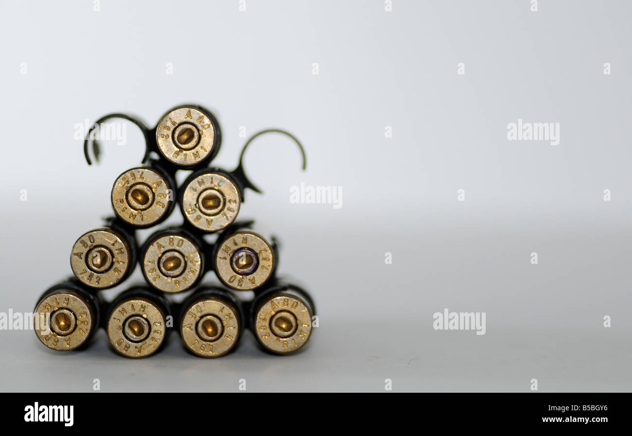 A clip of bullets for the British Rifle SA80 shot from the rear Stock ...