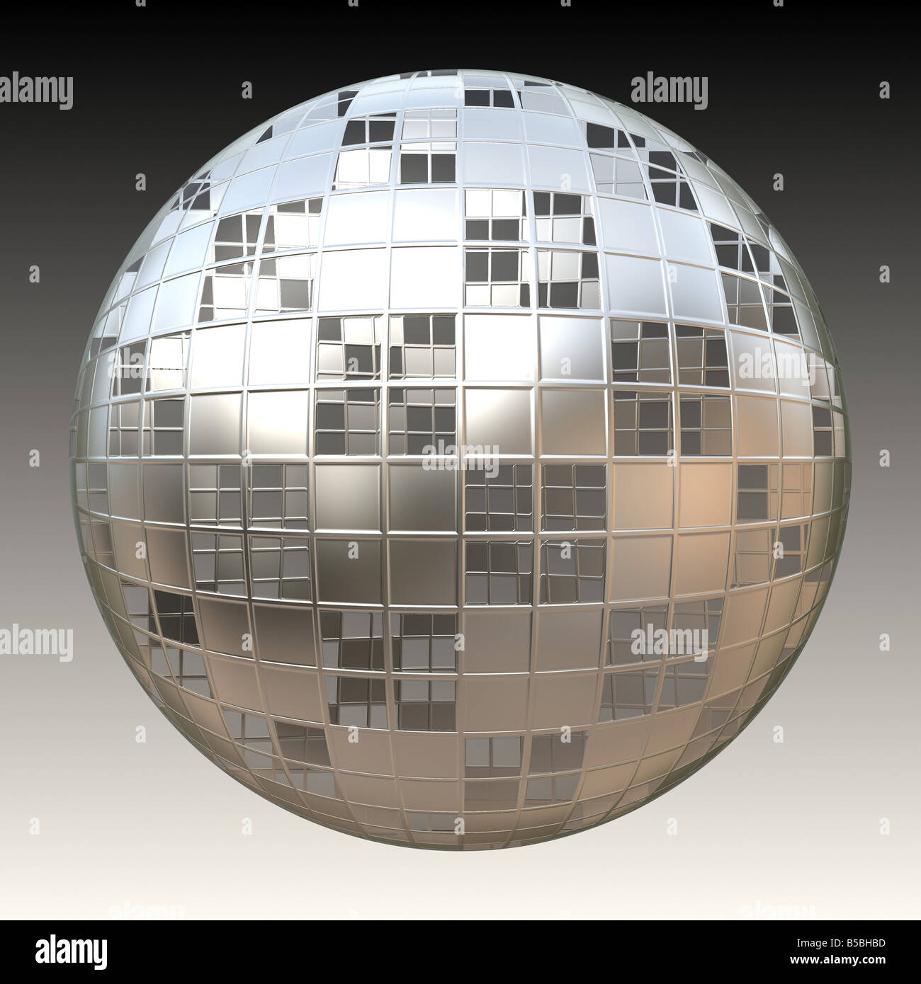 A chrome sphere covered in square shapes over its frame Stock Photo - Alamy