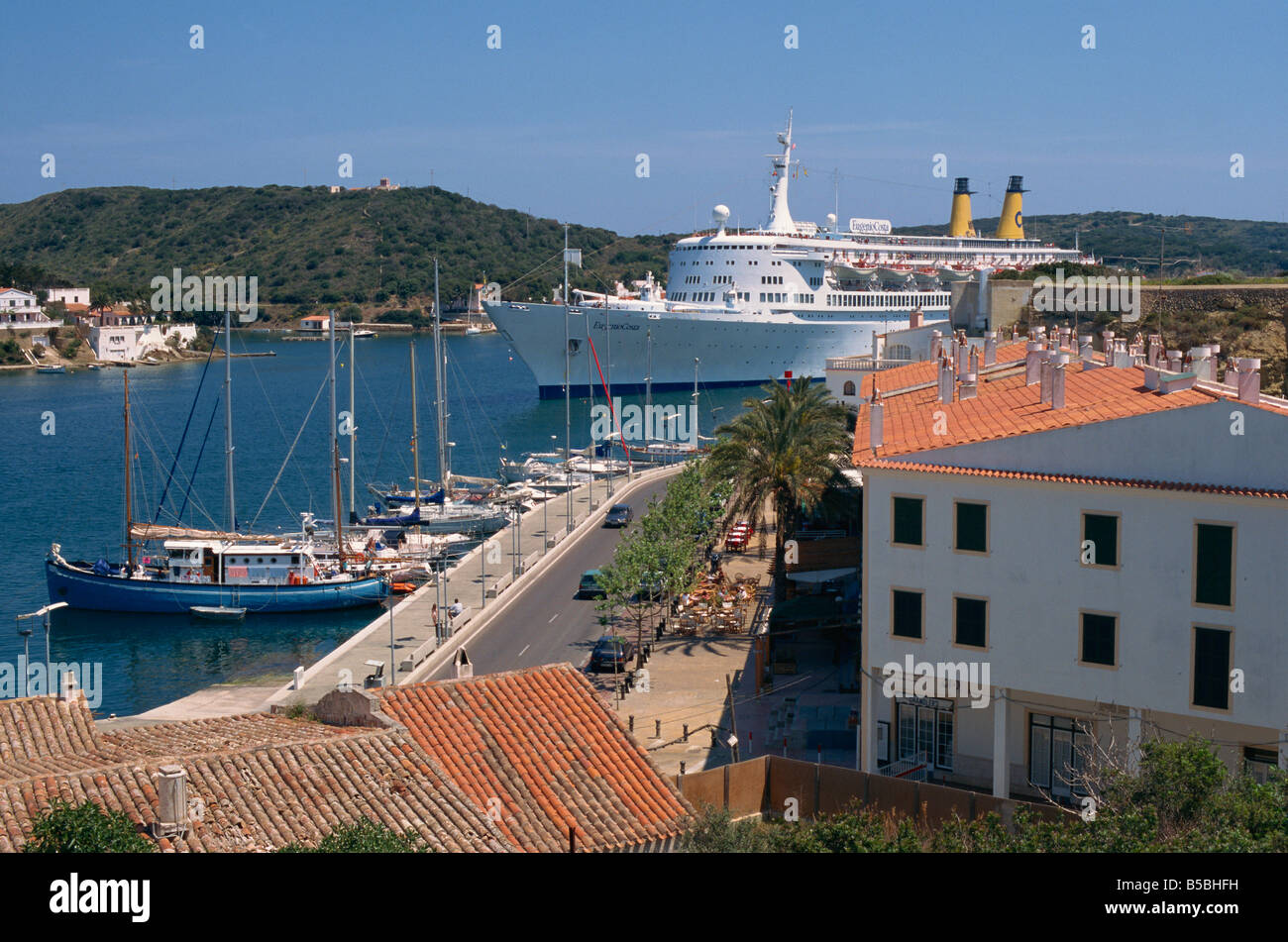 Cruise ship entering harbour Mahon Minorca Balearic Islands Spain ...