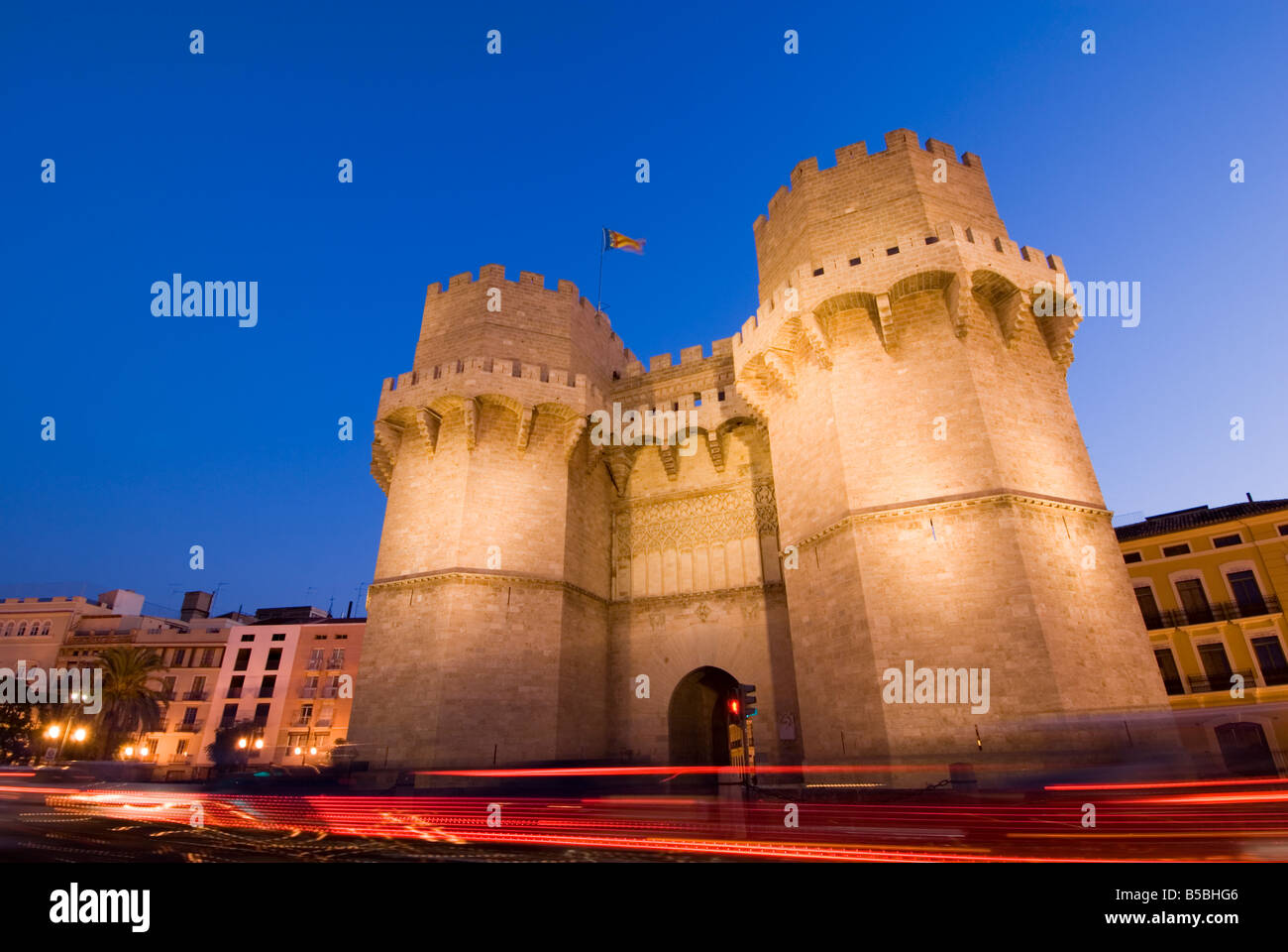 Landmark gothic city gates Torres de Serrano of Valencia Spain Stock ...