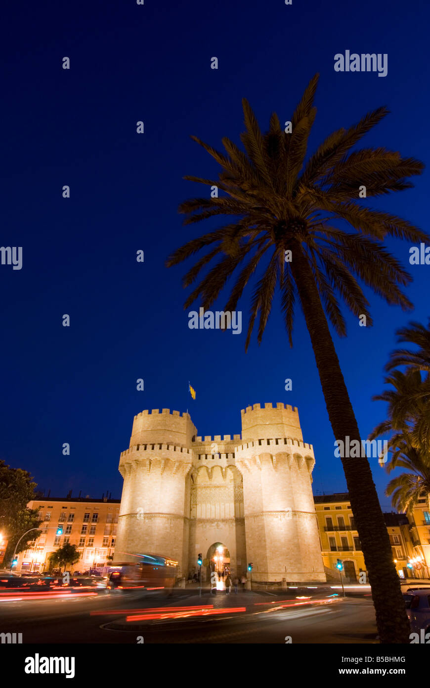 Landmark gothic city gates Torres de Serrano of Valencia Spain Stock ...