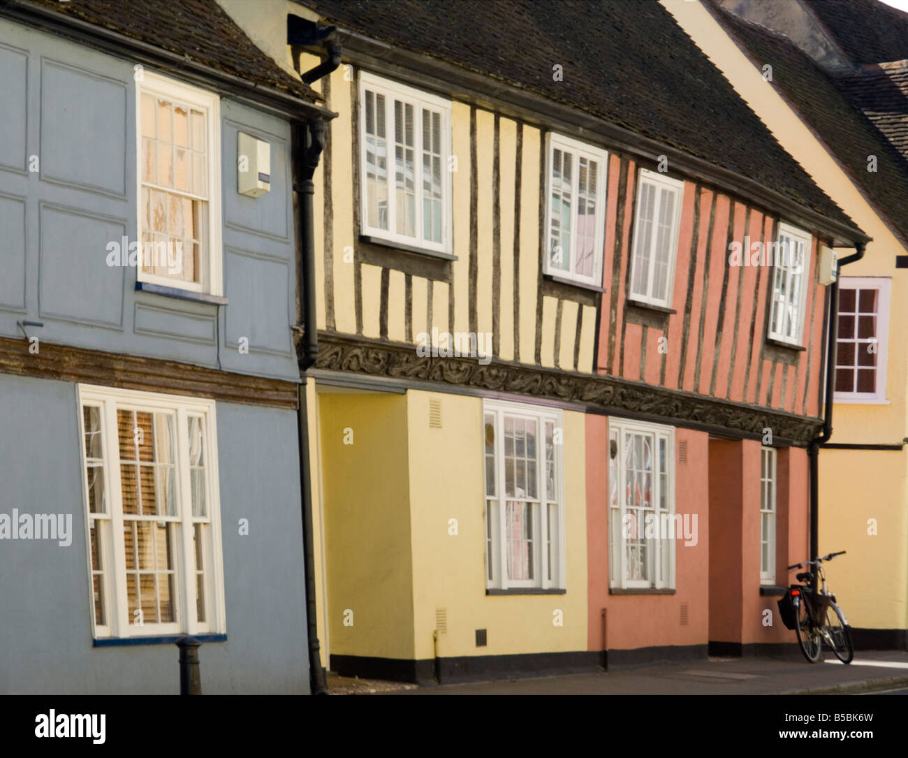 Pastel coloured timber frame houses in Coggeshall Essex England United ...