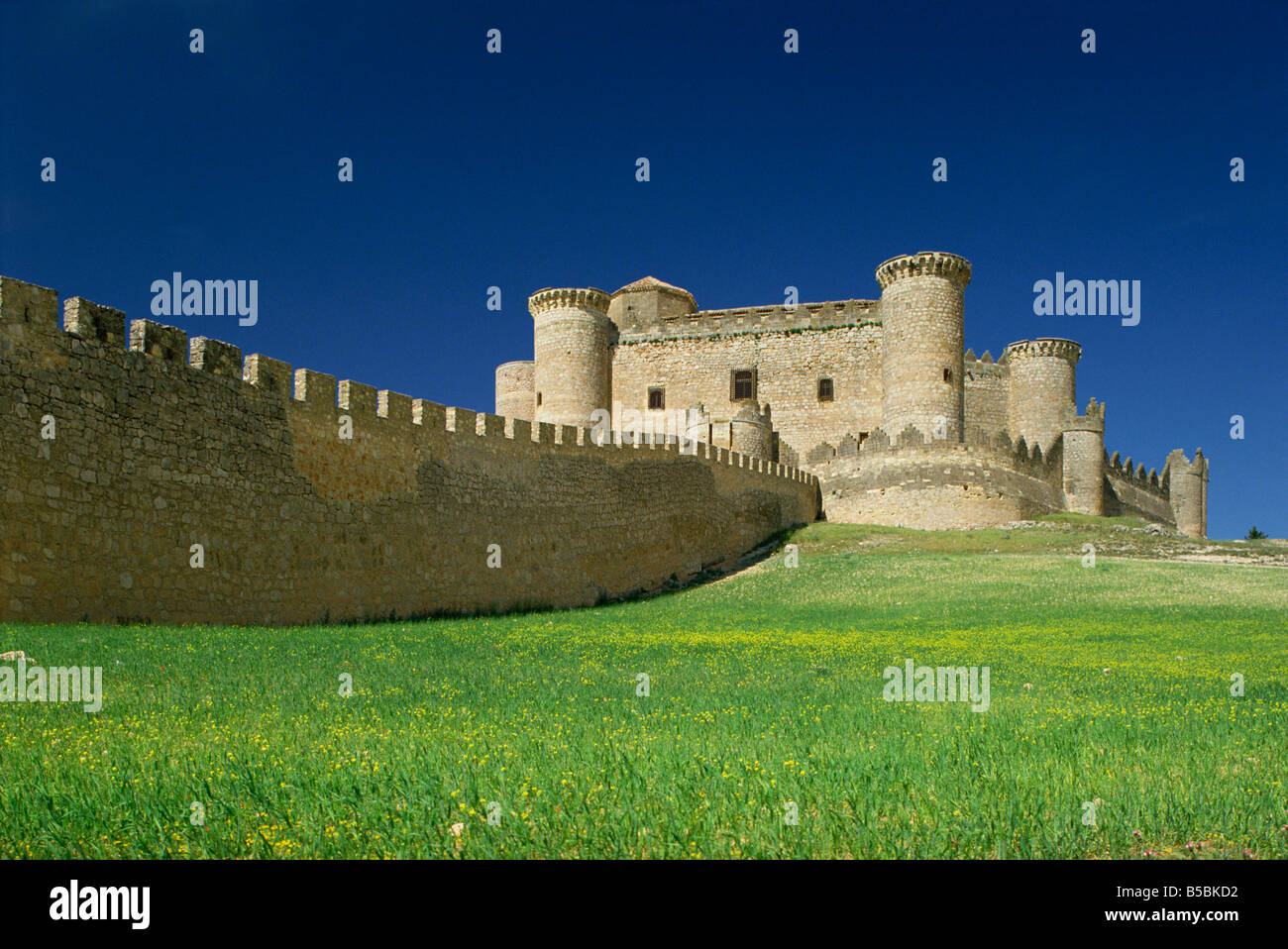The walls and castle of Belmonte in Cuenca Castile la Mancha Spain M ...