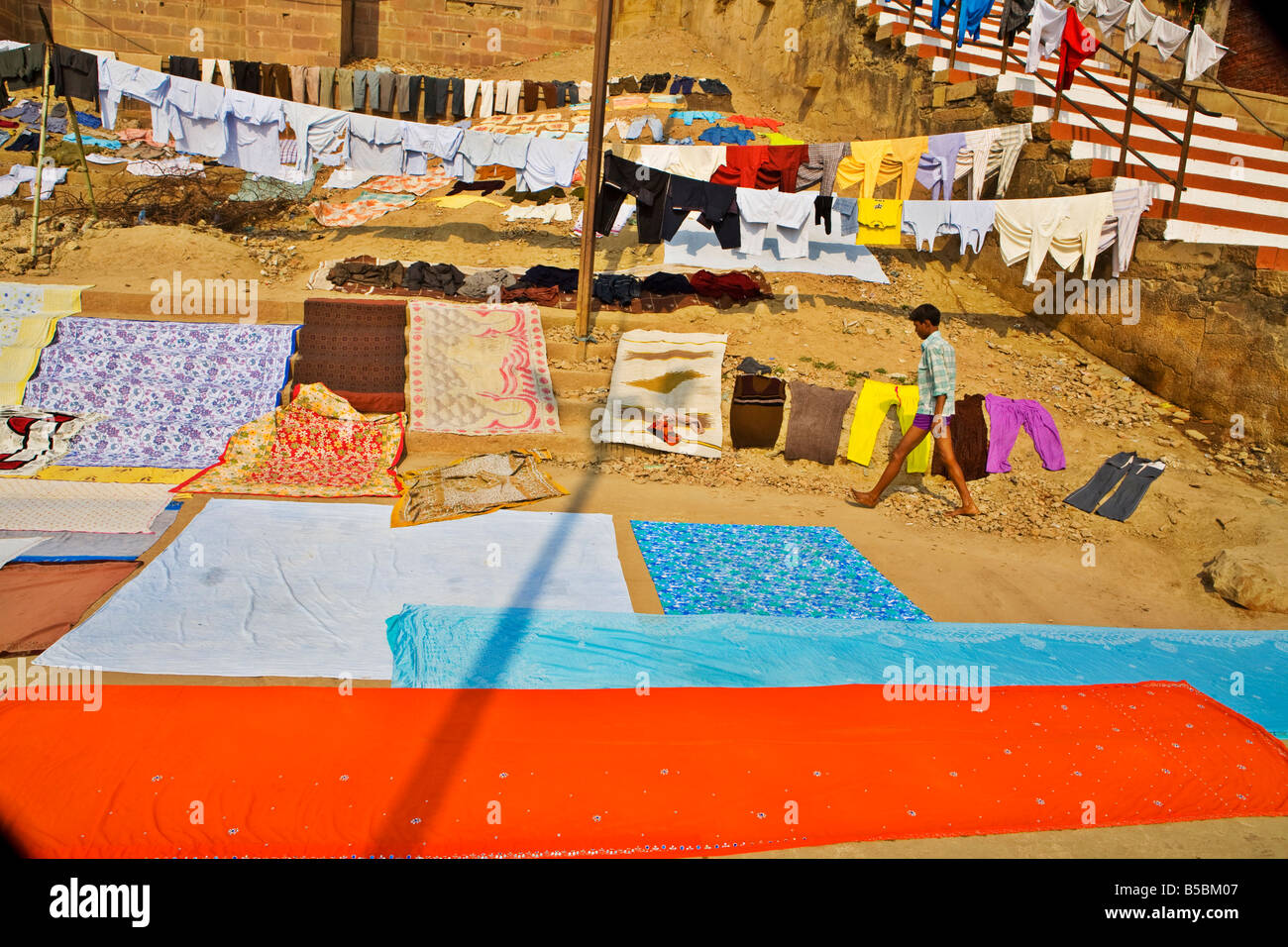 Drying Clothes on the banks of the River Ganges Varanasi Uttar Pradesh ...