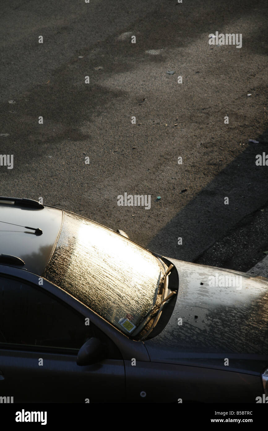 car window covered with dew in morning sun in street Stock Photo - Alamy