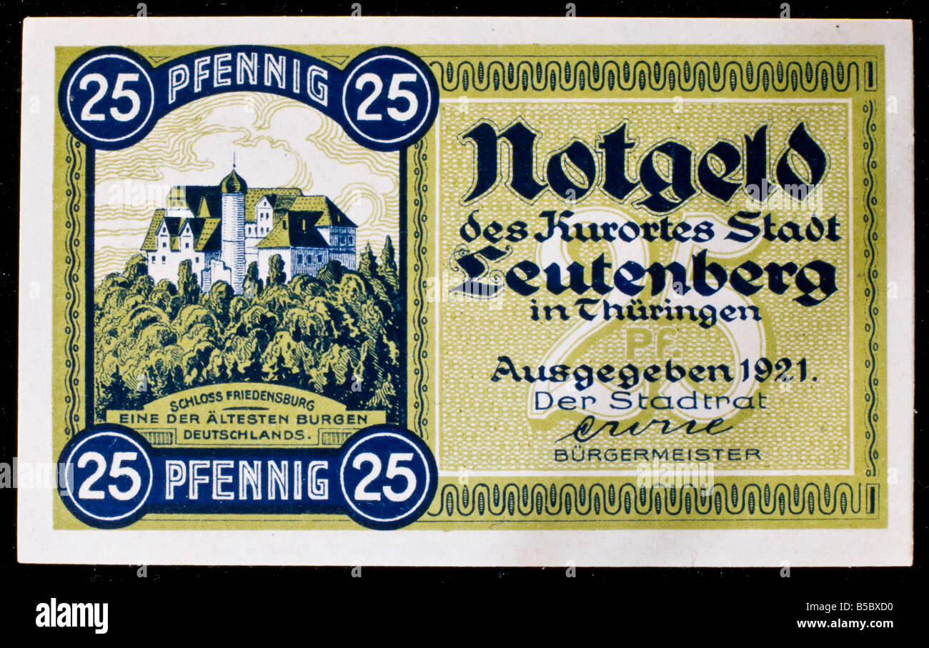 Notgeld - German Emergency Money. 25 pfennig note from Leutenberg in ...