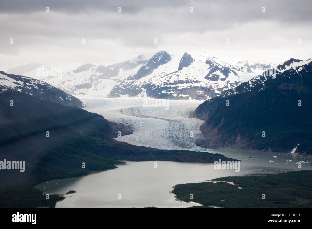 Mendenhall Glacier flows into Mendenhall Lake near Juneau, Alaska, USA ...