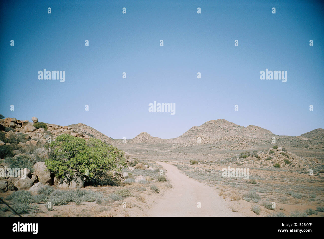 South Africa, Northern Cape, Sand road through arid landscape Stock ...