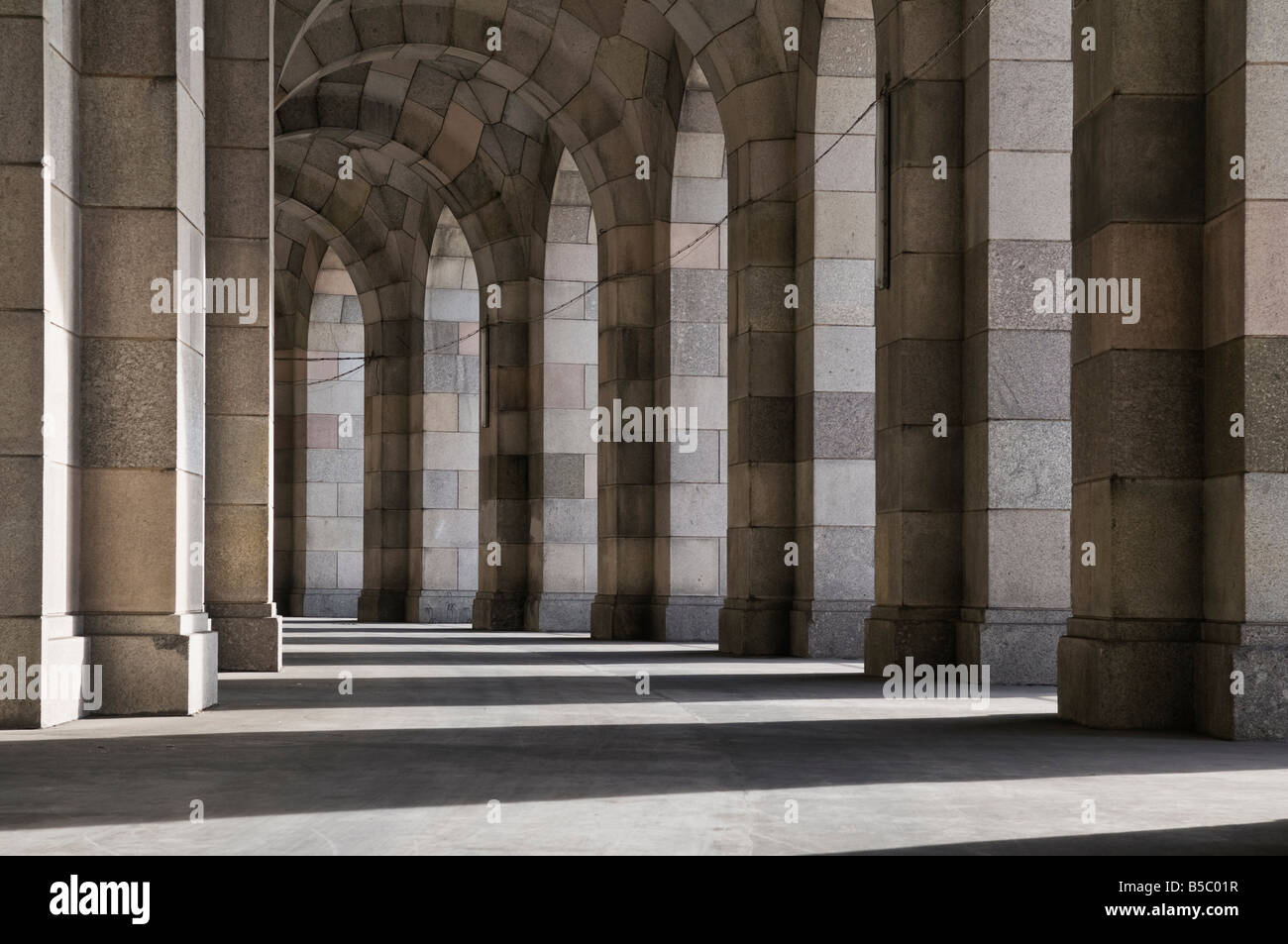 Arcade walkway at the Congress Hall at the old nazi party rally grounds ...