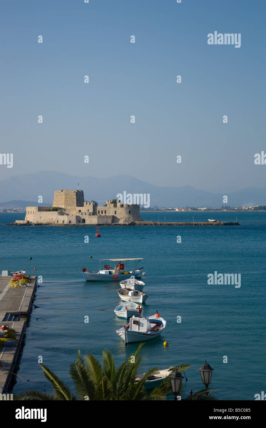 The castle of Bourtzi is located in the middle of the harbour of ...
