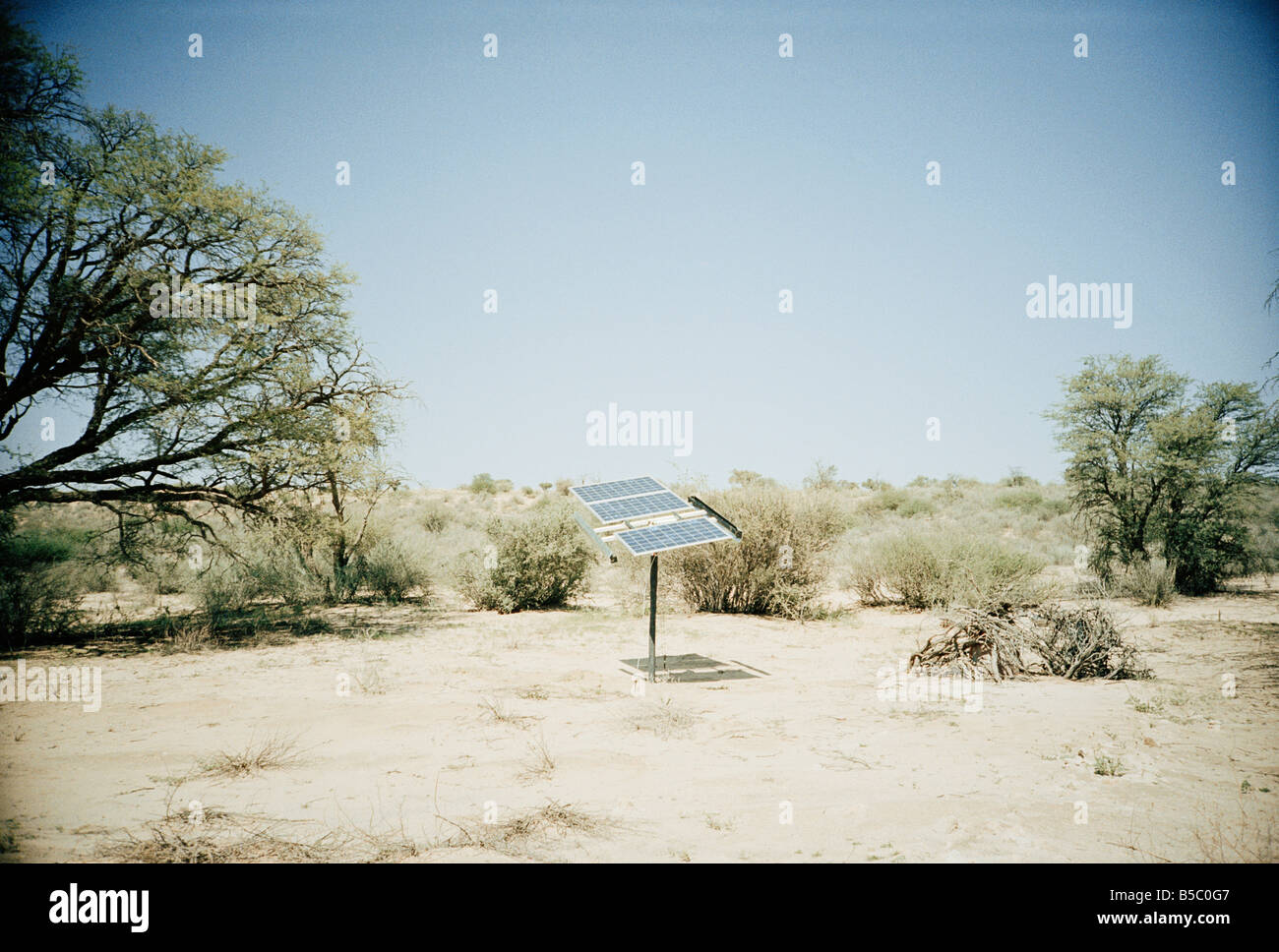 South Africa, Northern Cape, Solar panel in arid landscape Stock Photo ...