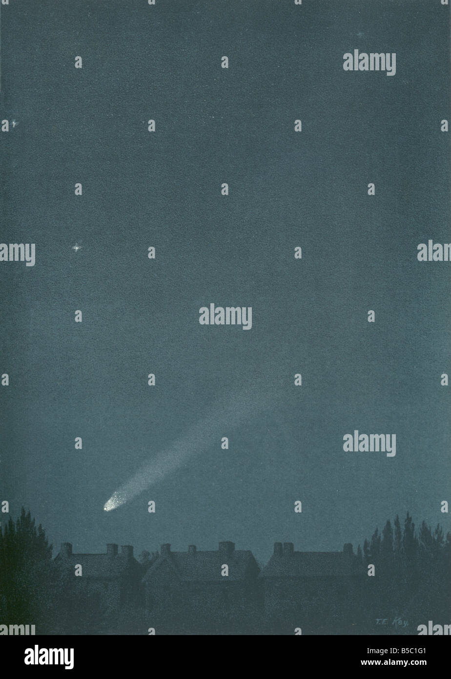 The comet of 1882 seen over Streatham London, UK. Lithograph Stock ...