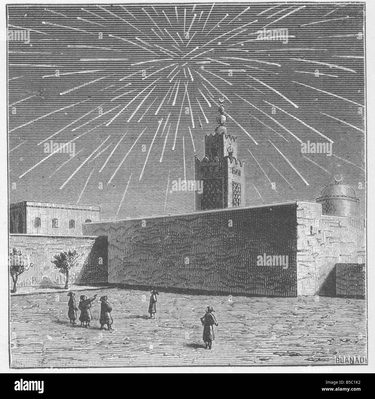 Illustration of a great meteor shower or meteor storm. From Star Land ...