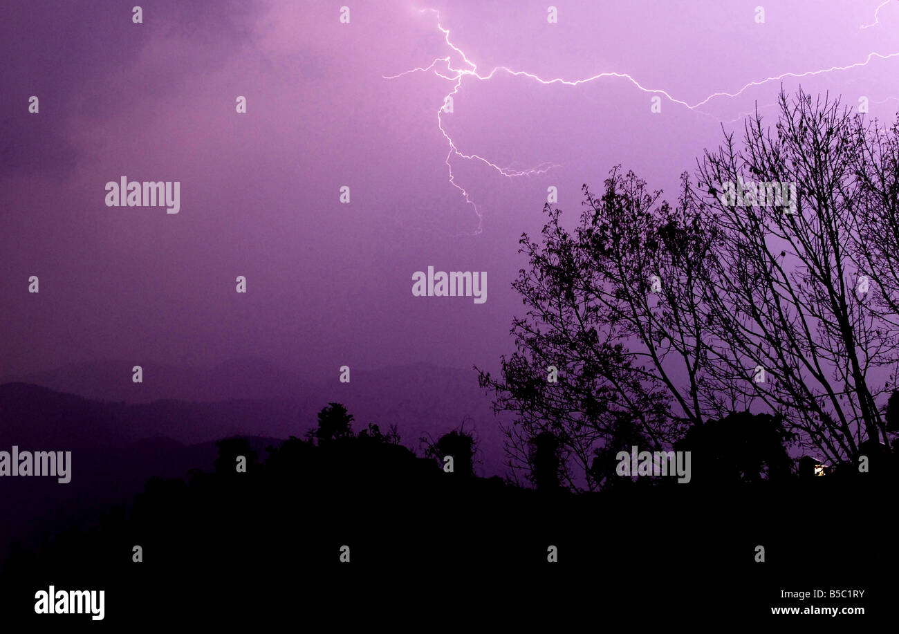 Fork lightning strikes in the skies above Nepal Stock Photo - Alamy