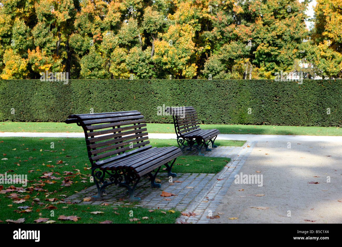 Park benches in autumn Stock Photo - Alamy