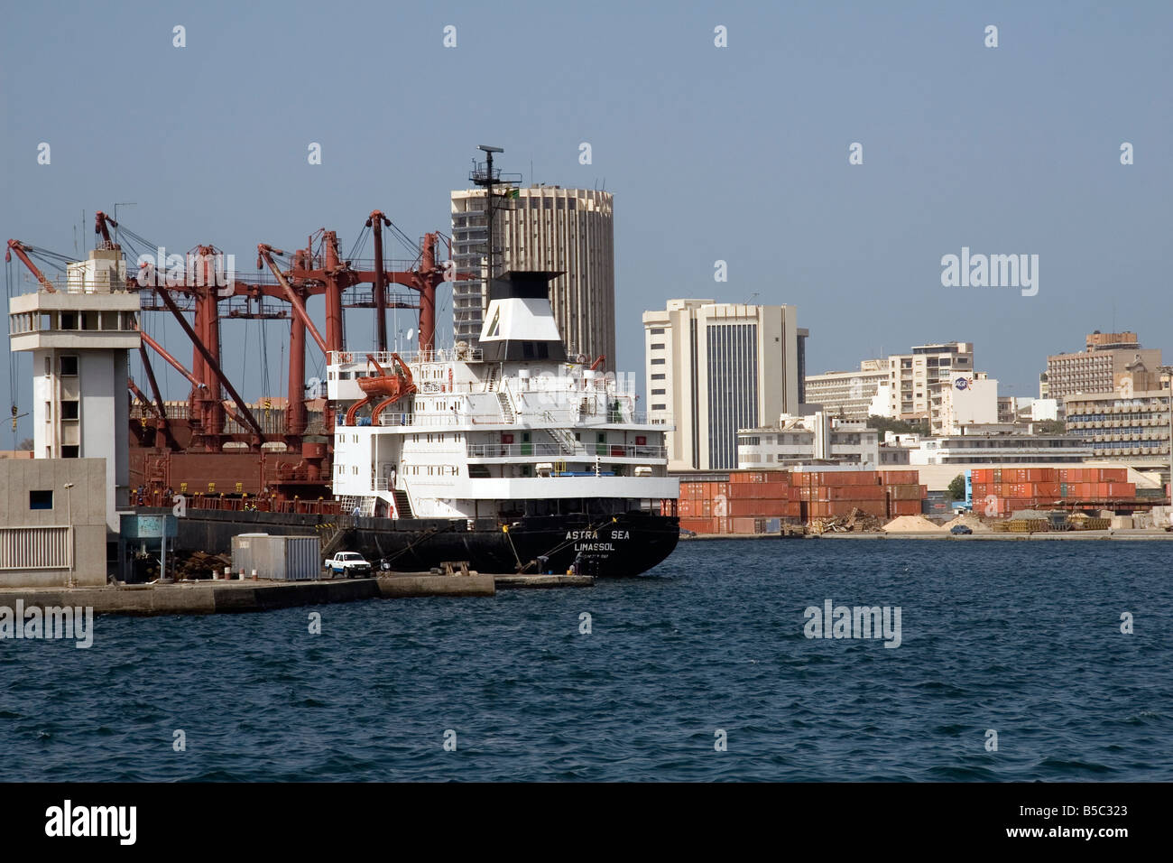 Port scene Dakar Senegal with Cyprus cargo vessel Astra Sea and ...