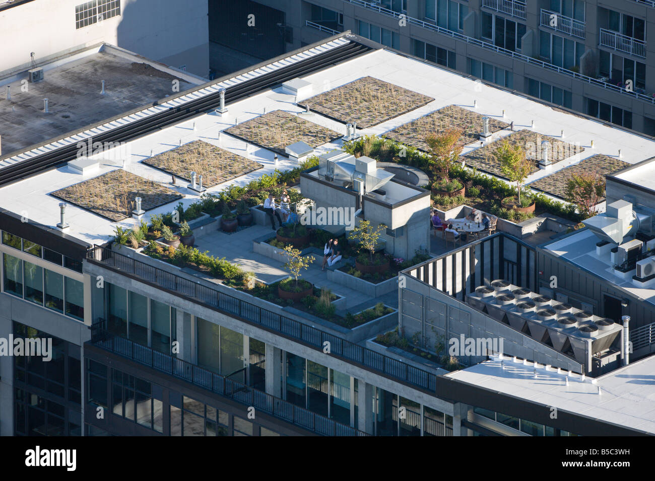 Rooftop gardens on high-rise buildings in downtown Seattle, Washington ...
