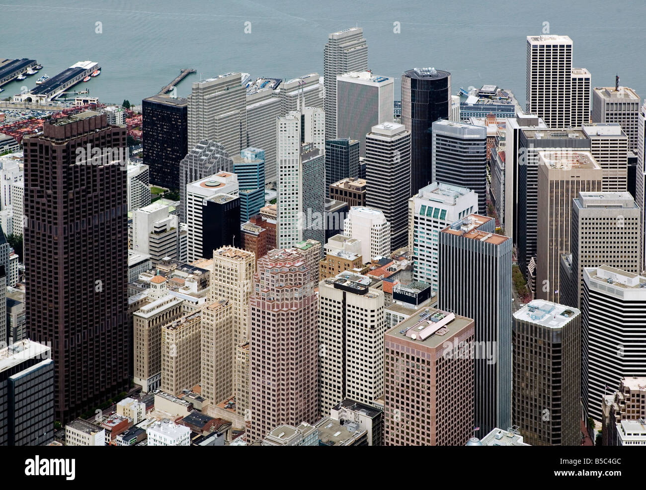 aerial view above San Francisco California financial district Stock ...