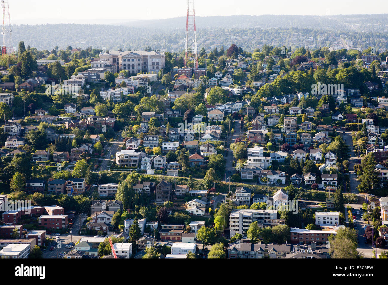 View of Queen Anne neighborhood from top of Space Needle in Seattle ...