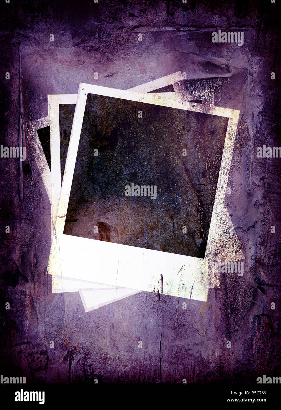 grunge background in pruple with three polaroid images Stock Photo - Alamy