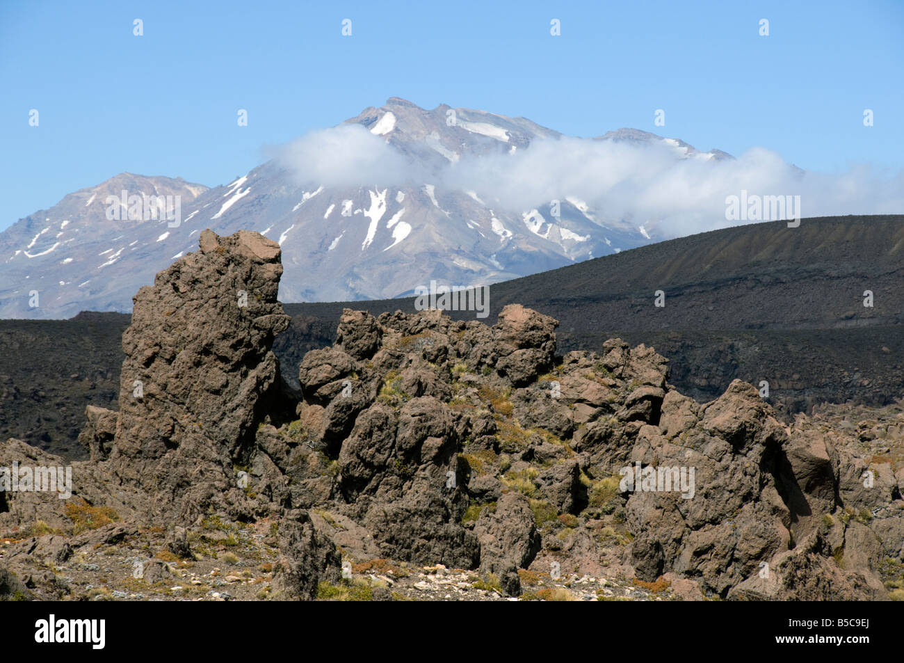 Mount Ruapehu from the lava fields of the upper Oturere Valley ...