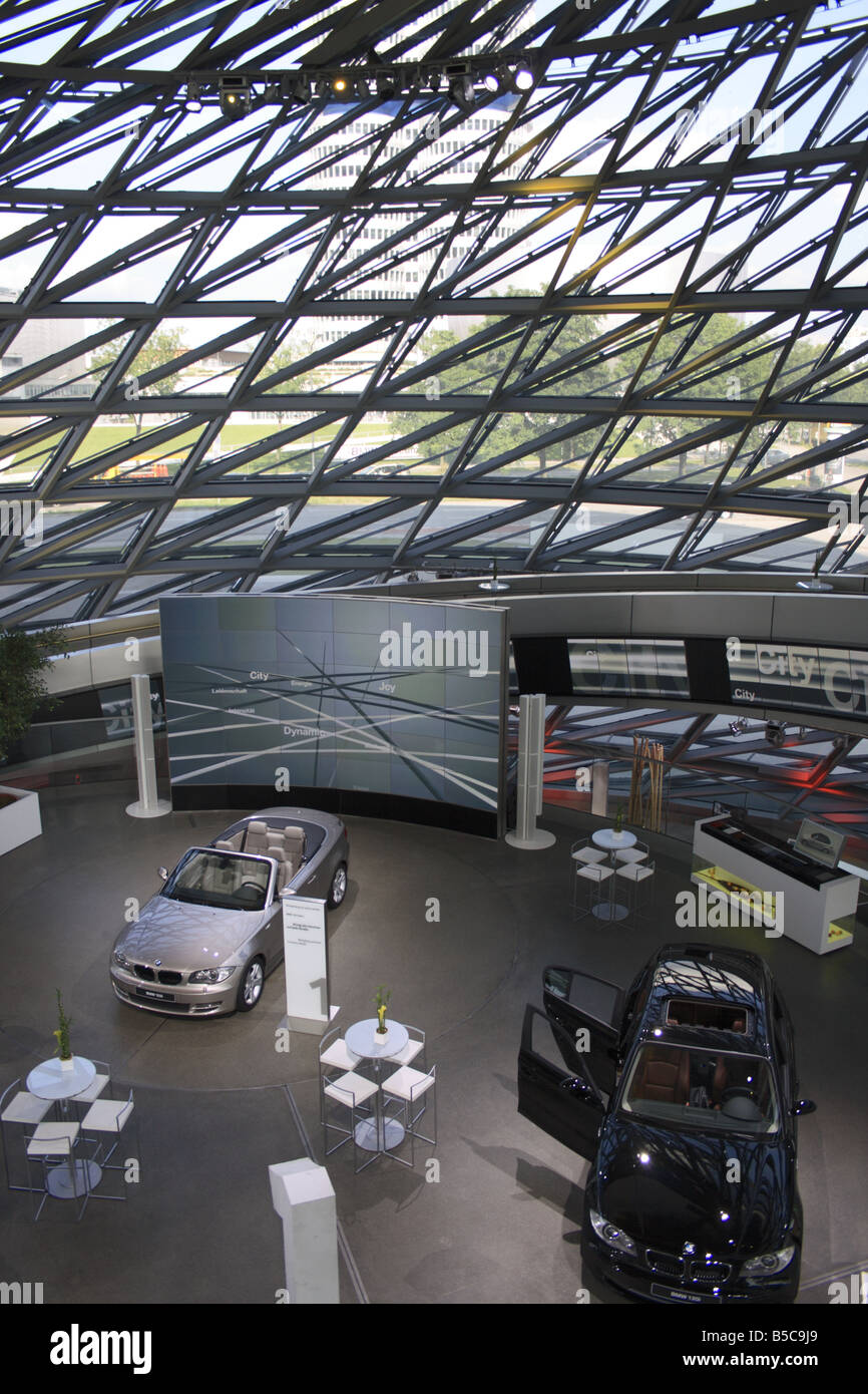 indoor exhibition room at car factory BMW Welt, Munich, Germany. Photo ...