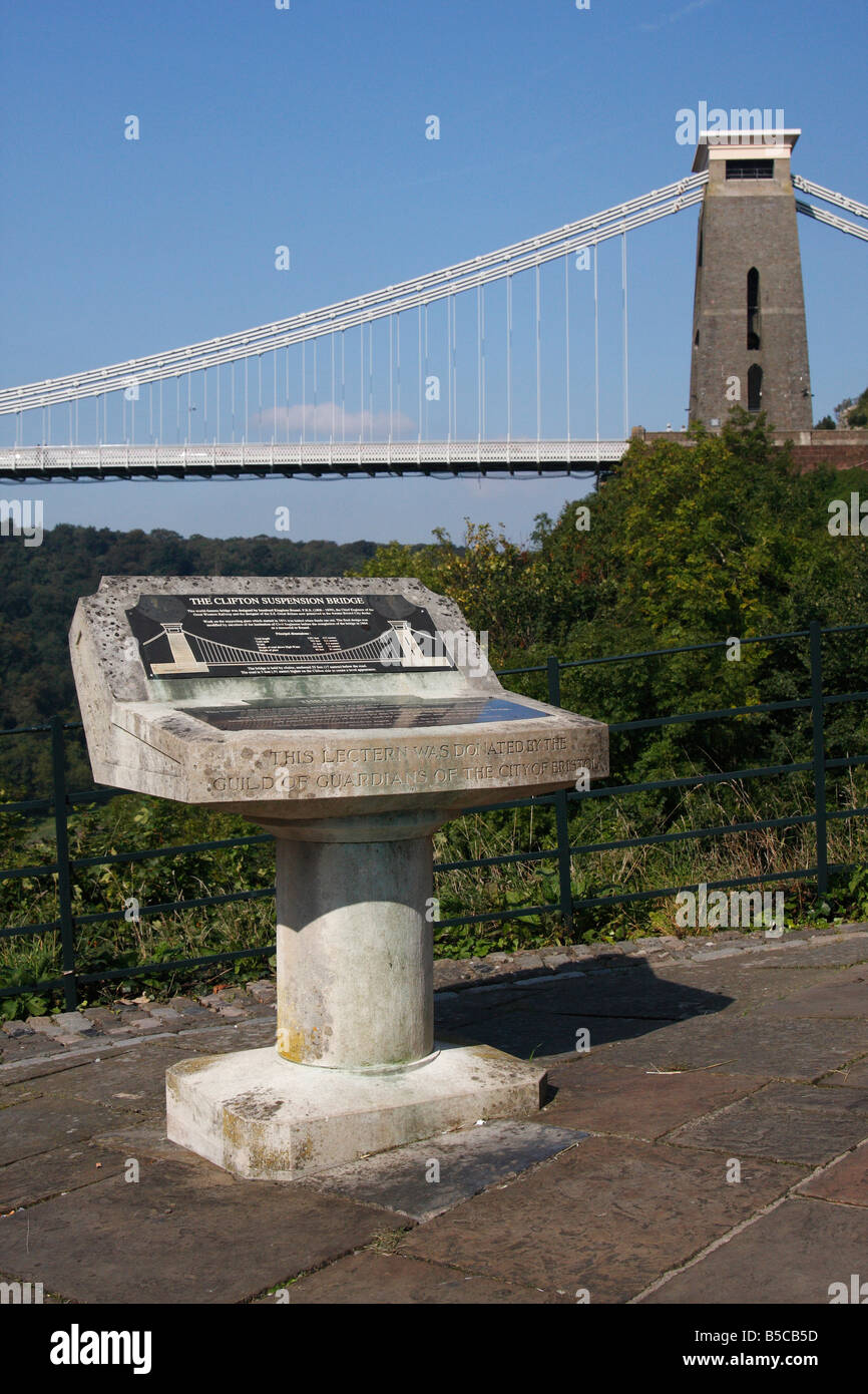 "The Lookout" lectern plaque and [Clifton Suspension Bridge] against ...