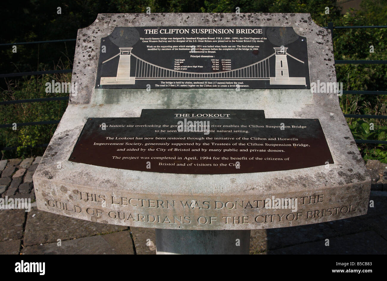"The Lookout" plaque, information sign and lectern, [Clifton Suspension ...