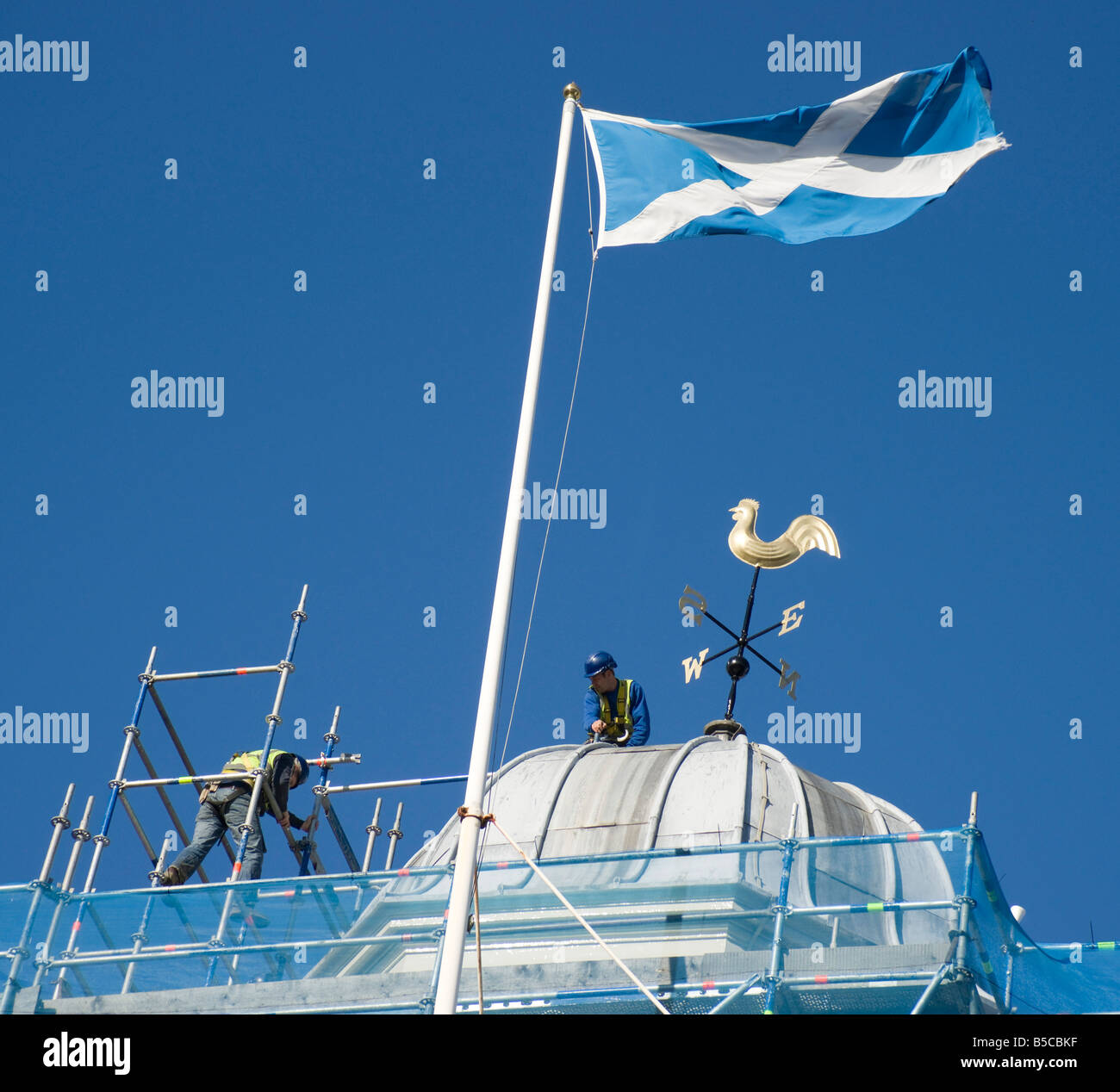Repairing the leadwork of 19th century clock tower in Kelso Scotland ...
