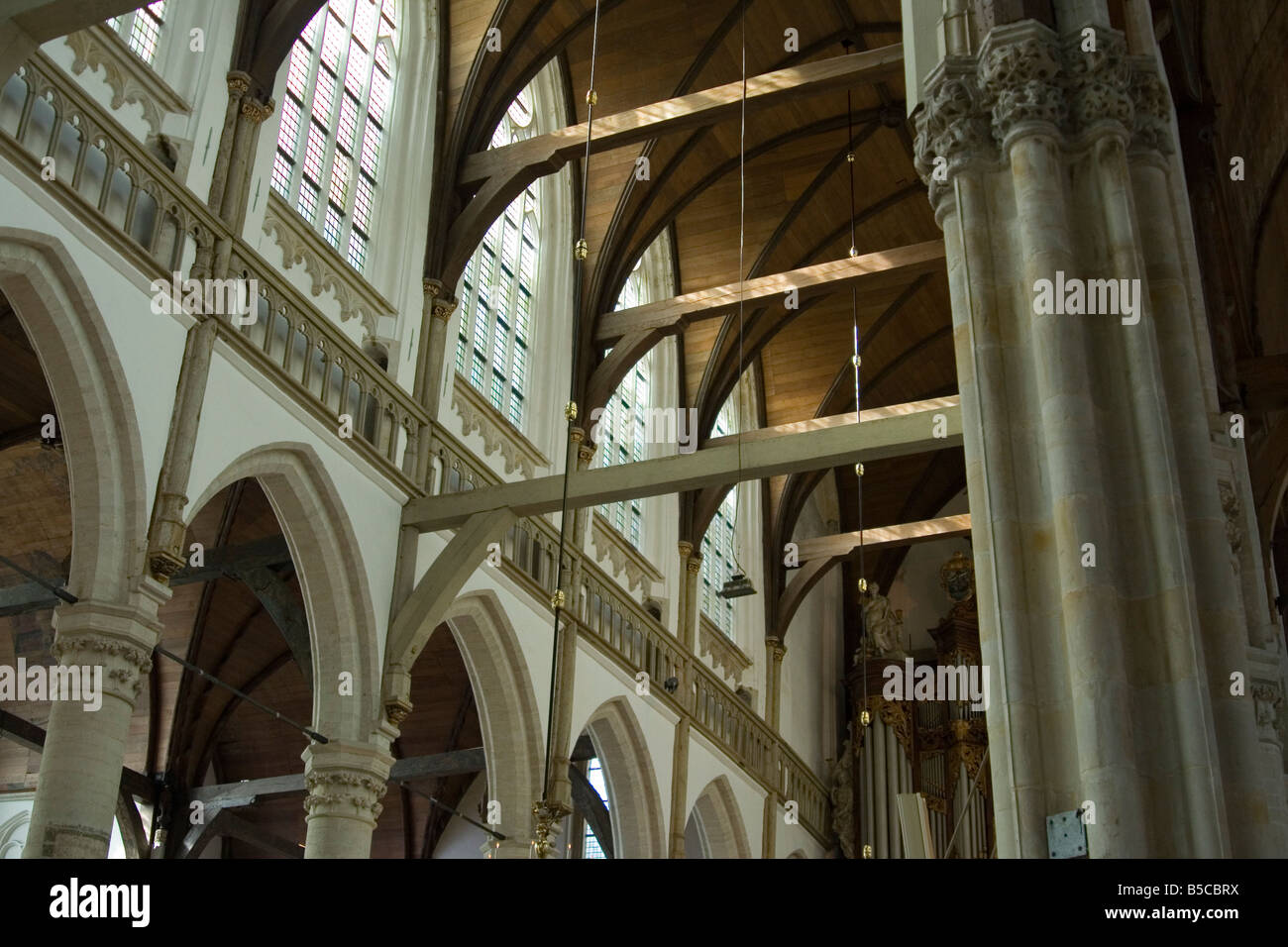 Church beams column columns windows arch archway wood stone plaster ...