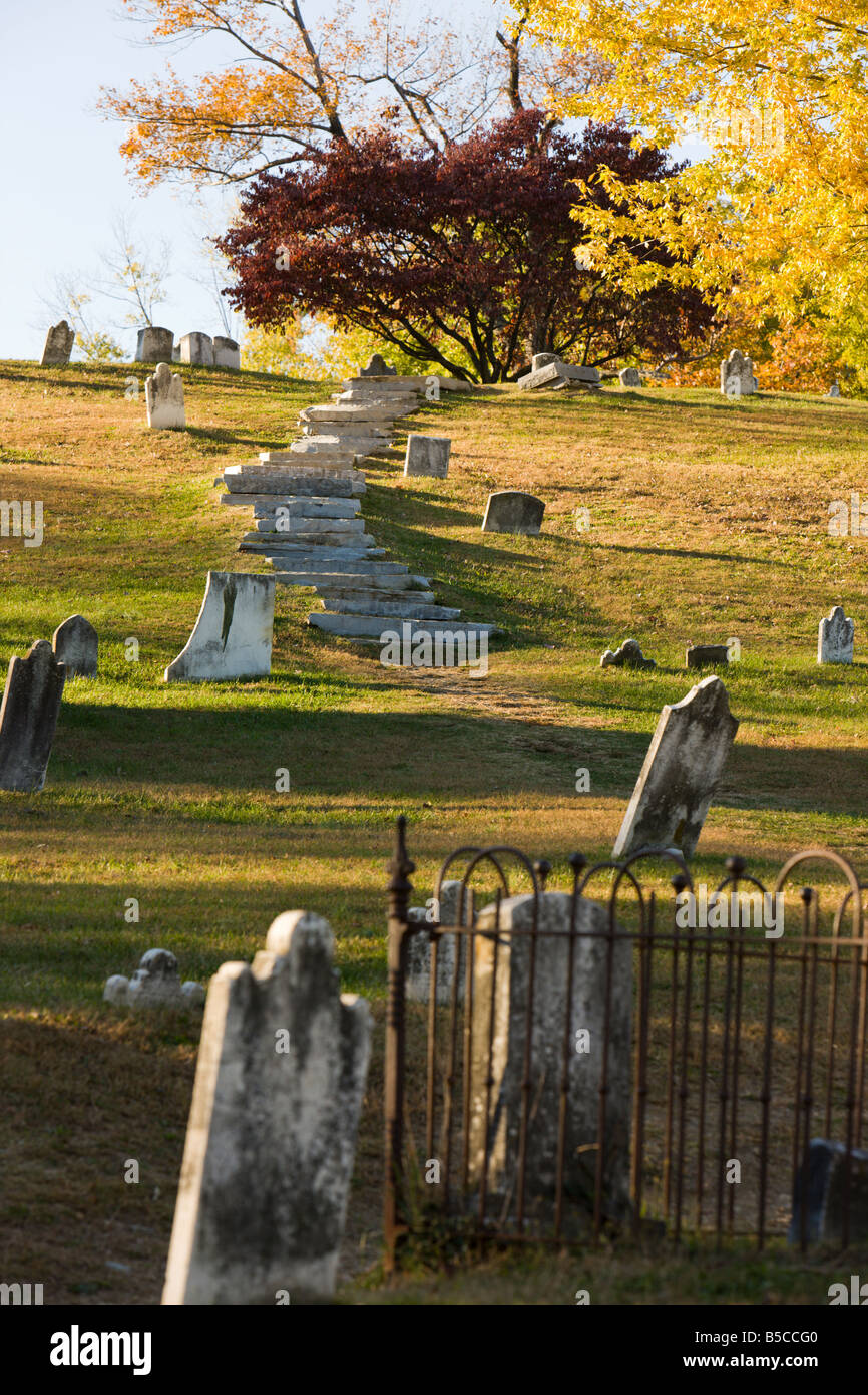 A view of the steps leading up the hill in the Harper Cemetery at ...