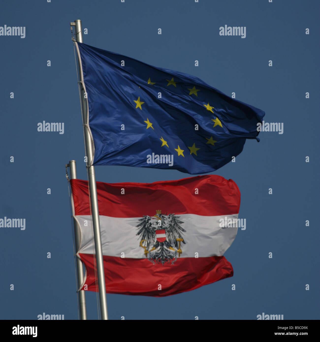 Austrian flag and European Union flag Stock Photo - Alamy