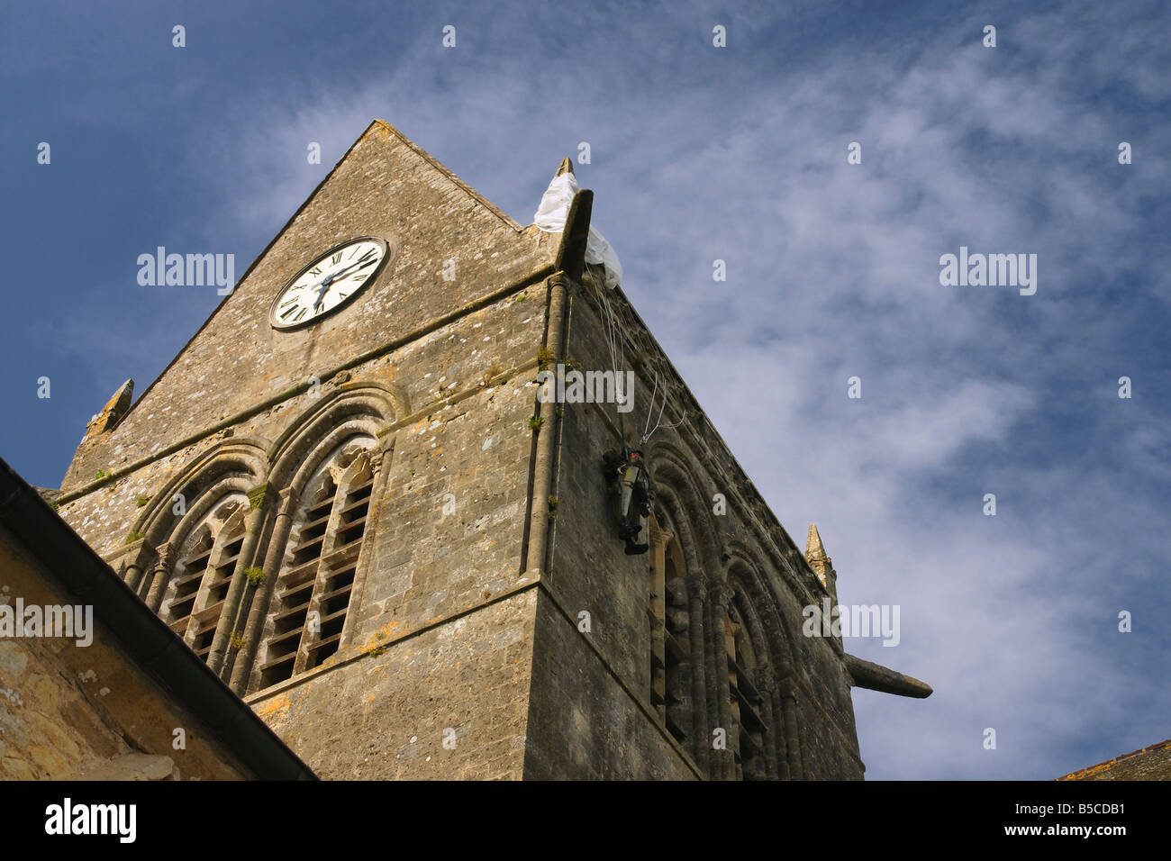 Ste. Mere-Eglise, Normandy, France. The Church with the efigy of pvt ...