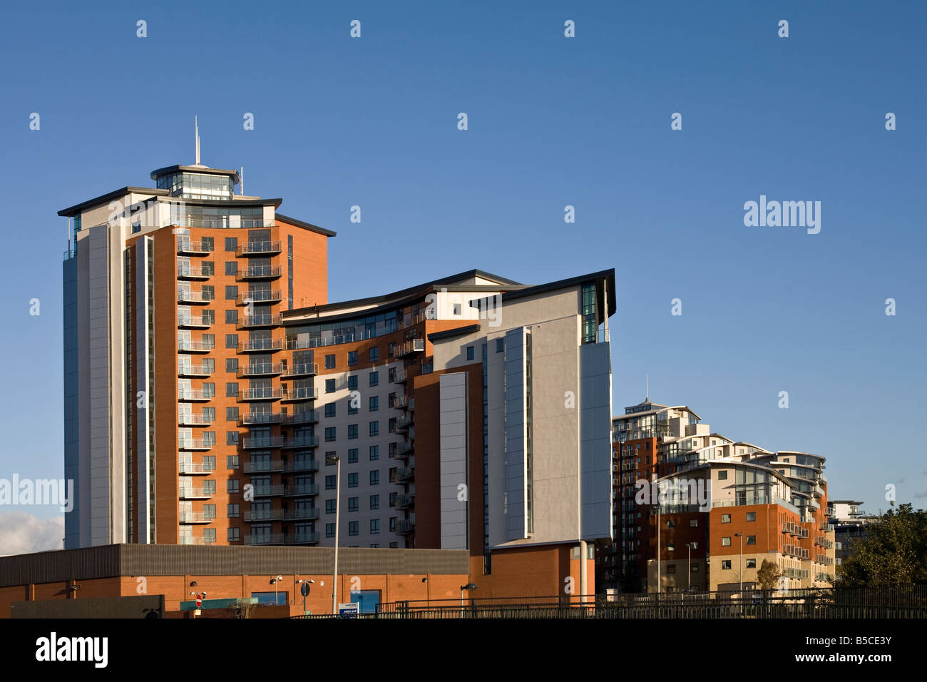 High rise modern living apartments flats balconies hi-res stock ...