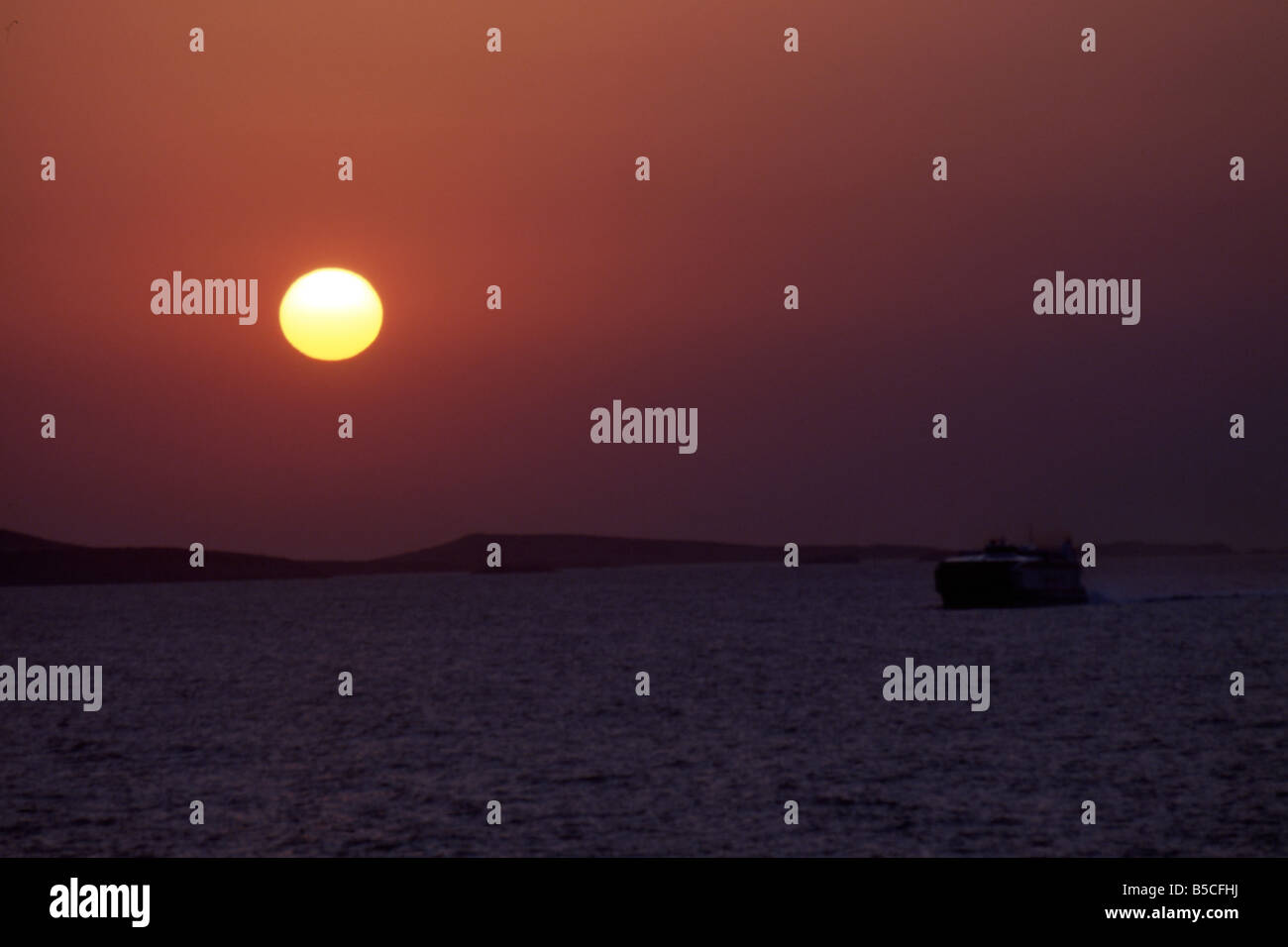 Greek island sunset, Greece, Naxos, ferry, tourism, summer Stock Photo ...