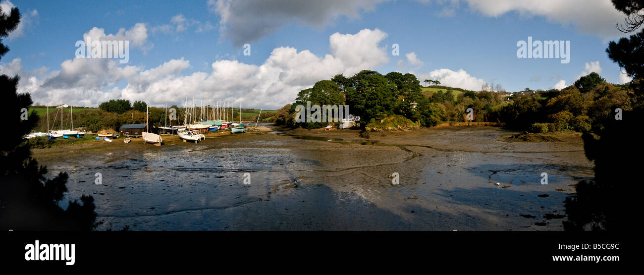 A panoramic view of the creek at St Just-in-Roseland in Cornwall Stock ...