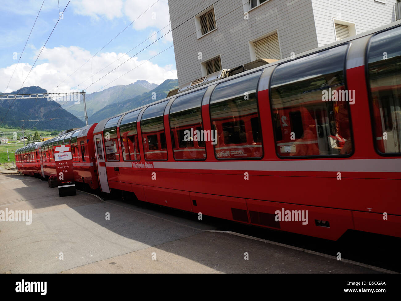 The Bernina Express from Switzerland to Italy at Poschiavo Station ...