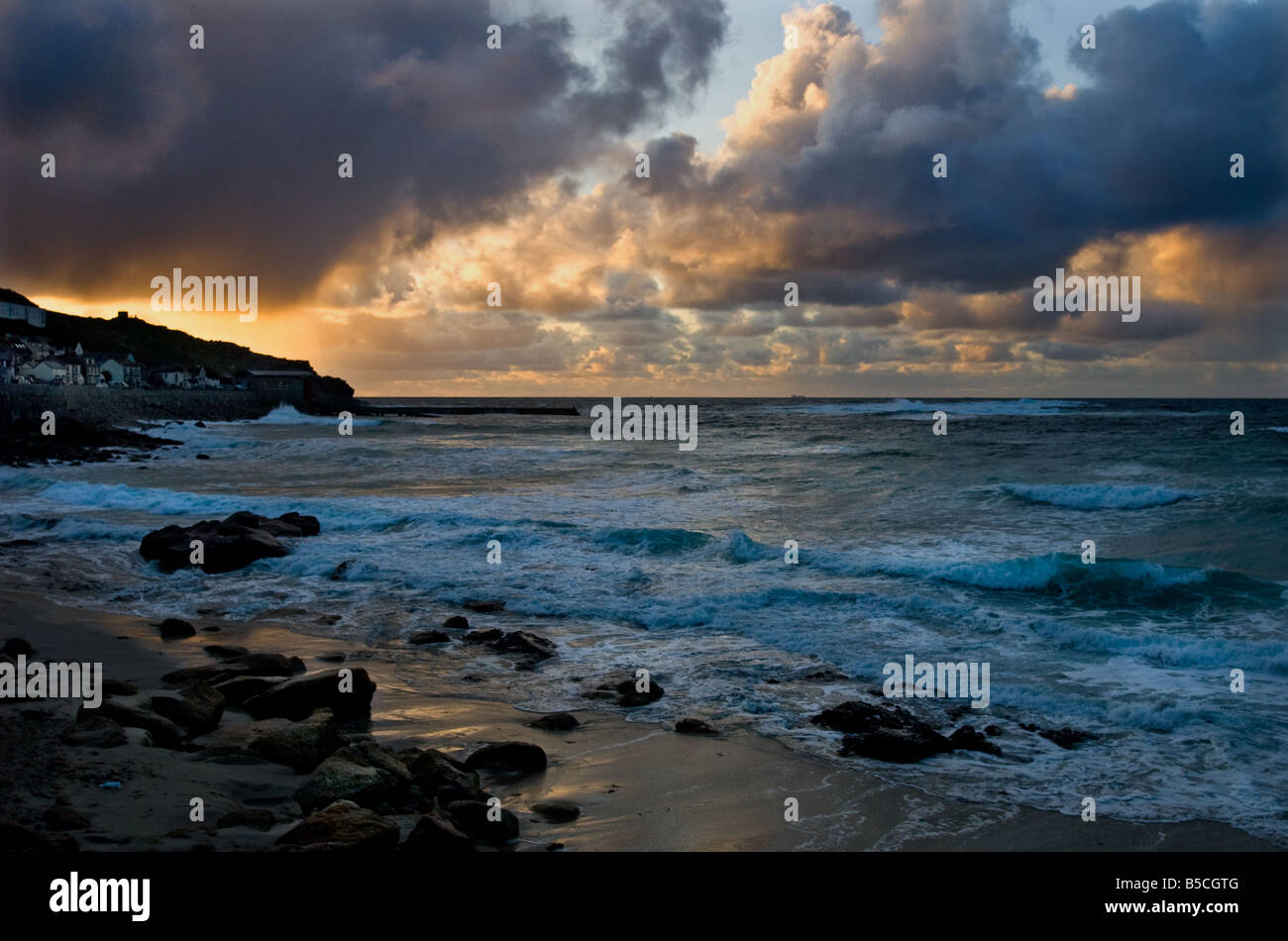 Dramatic sunset at Sennen in Cornwall Stock Photo - Alamy