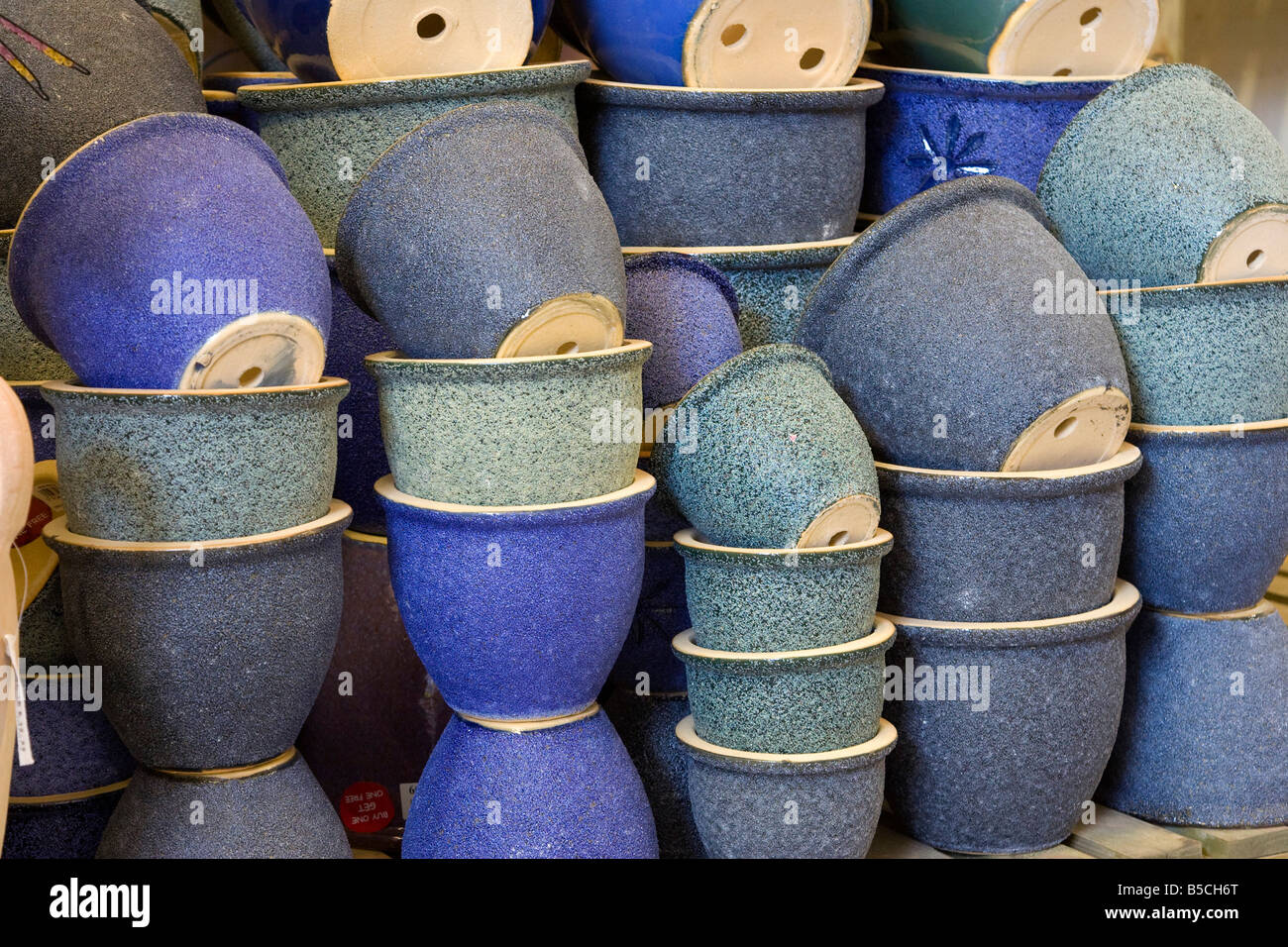 blue earthenware plant pots at Henry Watson Potteries at Wattisfield in ...