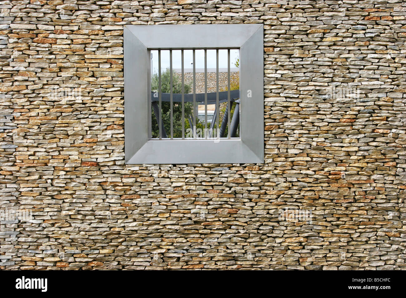 brick wall with window in the middle horizontal perspective Stock Photo ...