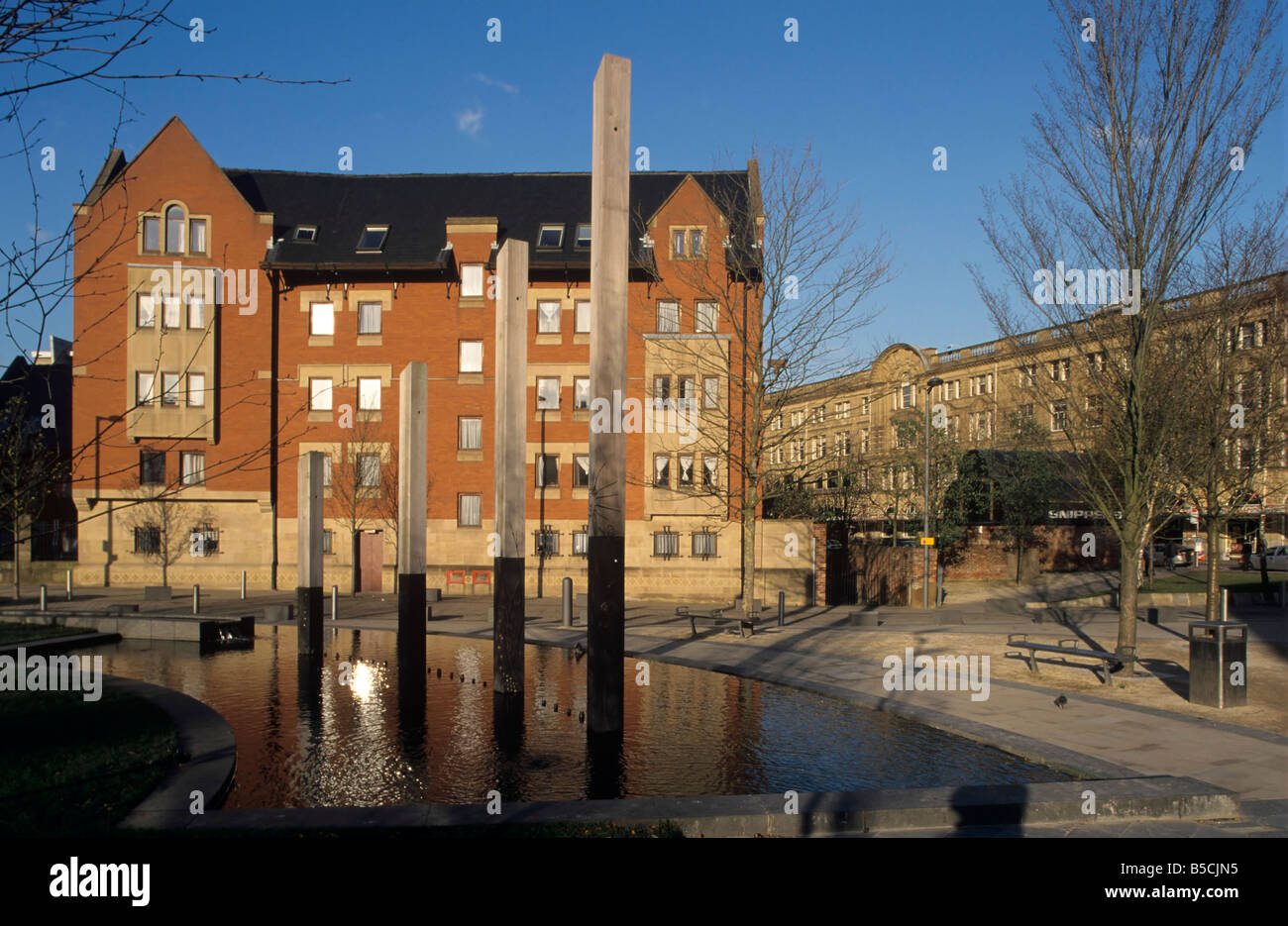 Fountain in Millenium Quarter in Manchester UK Stock Photo - Alamy