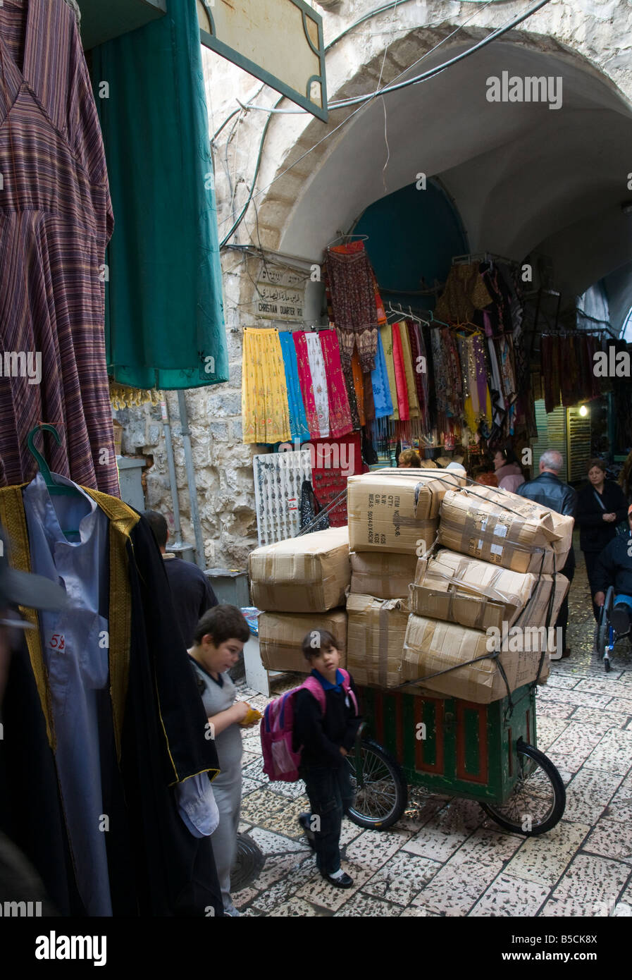 Israel Jerusalem old City Suk market traditional wooden carriage loaded ...