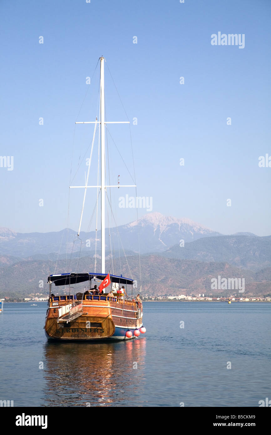 traditional wooden Turkish gulet a pleasure boat on the Mediterranean ...