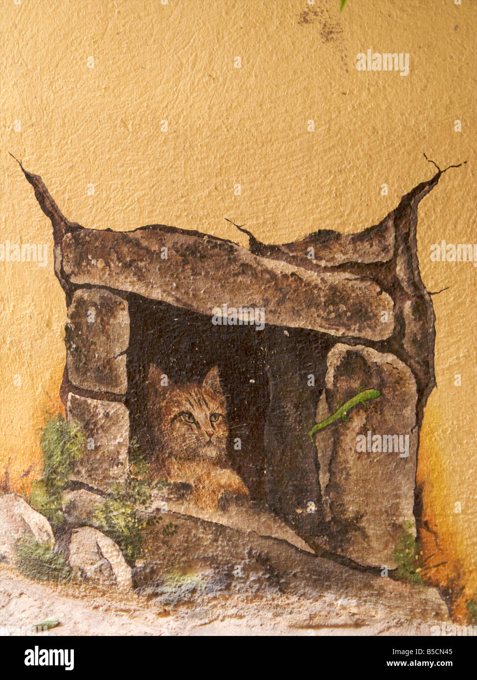 Mural depicting a cat looking out of a window, Seillans, Canton de ...