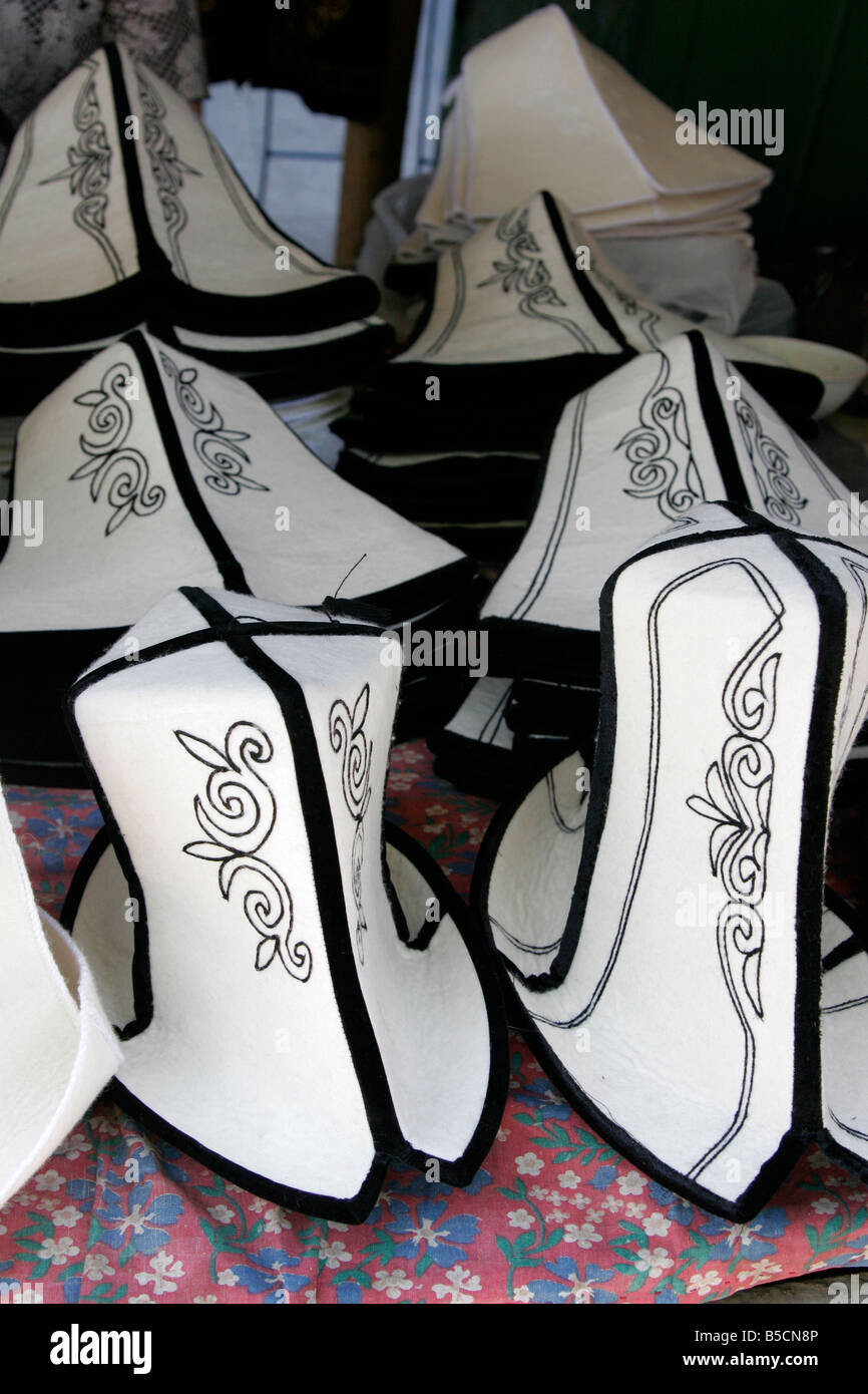 Traditional Kirghiz hats (kalpak) on sale, Kyrgyzstan Stock Photo - Alamy