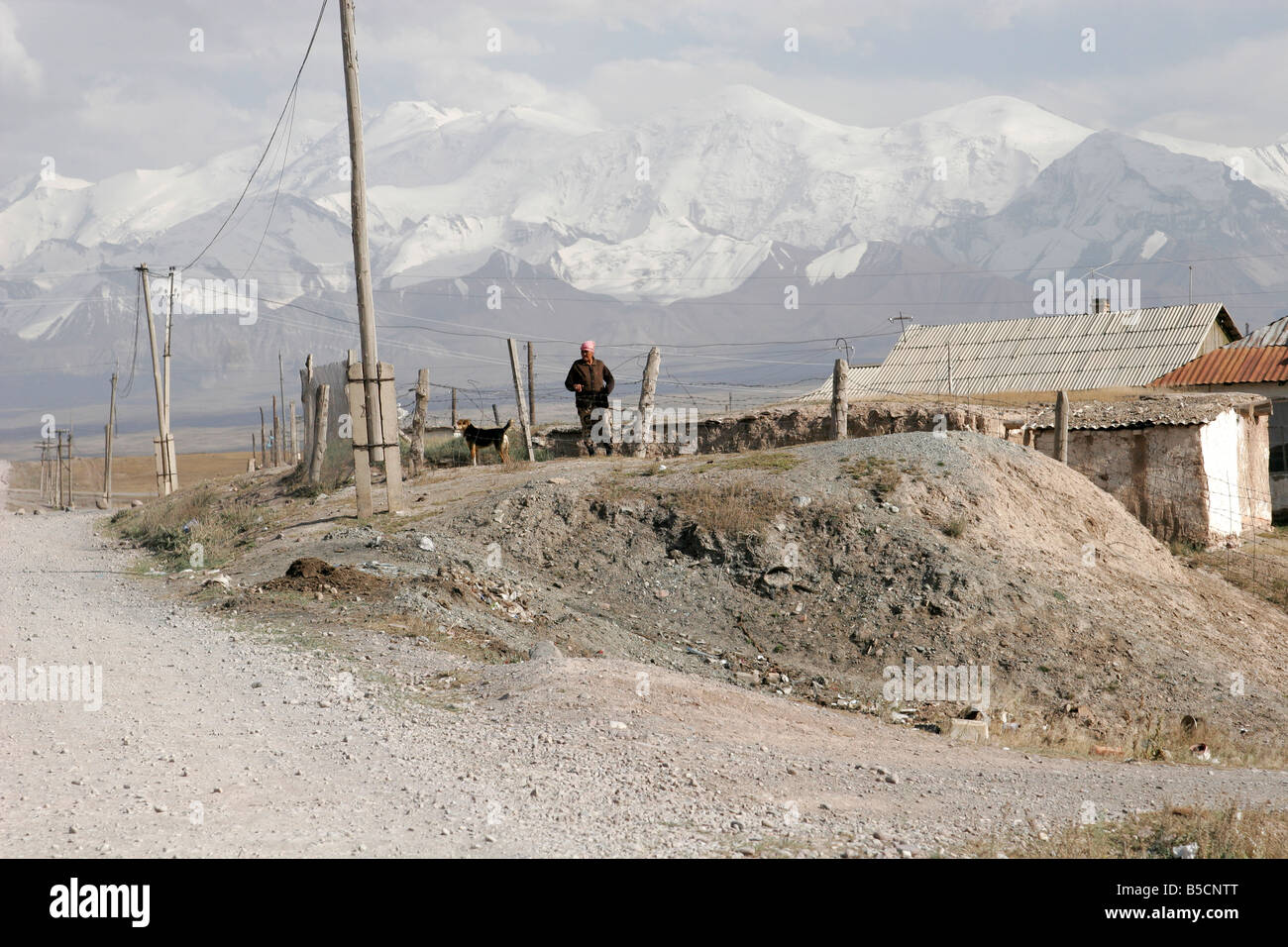 Sary Tash, border town, Pamir mountains covered with snow, Kyrgyzstan ...
