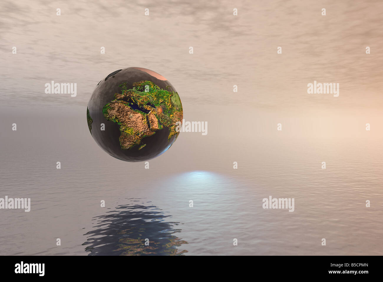 Earth floating over water Stock Photo - Alamy