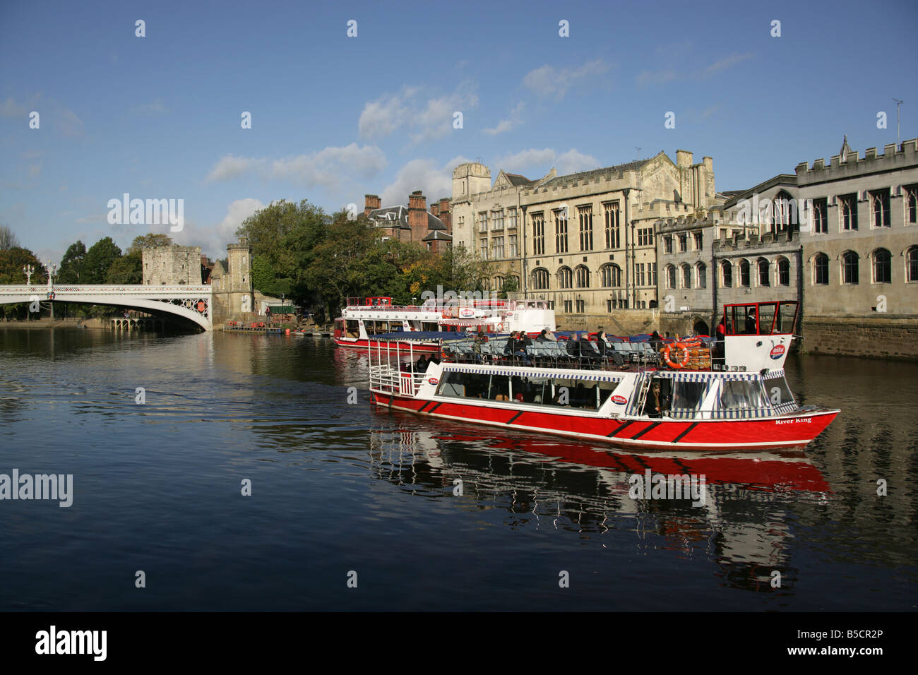 City of York, England. Yorkboat cruise boat transiting the River Ouse ...